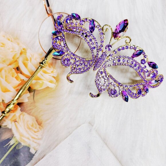 Handmade | Accessories | Purple Masquerade Ball Mask Theatrical Stick ...